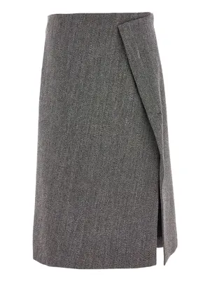 FERRAGAMO Tweed Wrap Midi Skirt - Grey