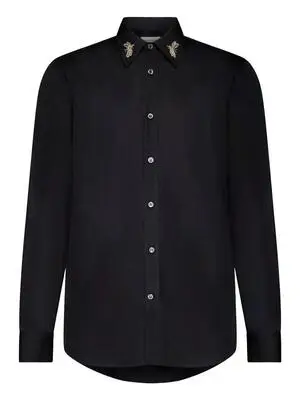 Alexander McQueen Dragonfly Embroidered Cotton Shirt - Black