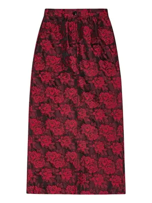 GANNI Botanical-print Jacquard Maxi Skirt - Red