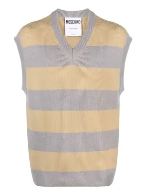 Moschino Patch Striped Virgin Wool Vest - Grey