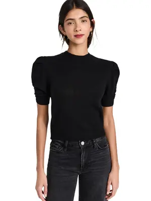 FRAME Ruched Sleeve Cashmere Sweater - Noir