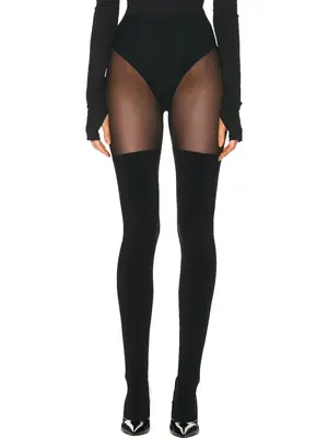 Norma Kamali Thigh High Spliced Legging - Black & Black Mesh
