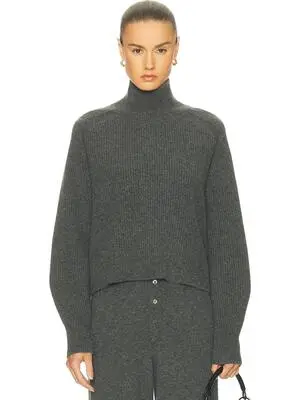 Guest In Residence Cropped Ribbed Turtleneck Sweater - Charcoal