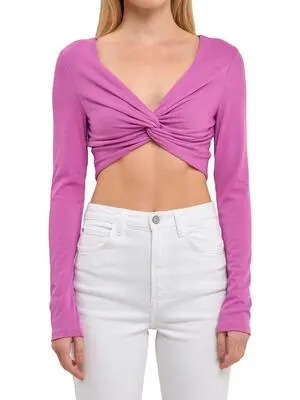 GREY LAB Front Twist Knit Crop Top - Grape