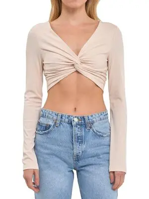 GREY LAB Front Twist Knit Crop Top - Ivory