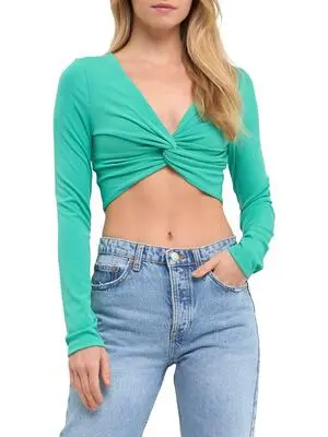 GREY LAB Front Twist Knit Crop Top - Teal