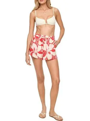 L*Space Rio Linen Drawstring Shorts - Hibiscus Bloom