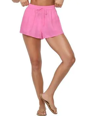L*Space Rio Linen Drawstring Shorts - Hottest Pink