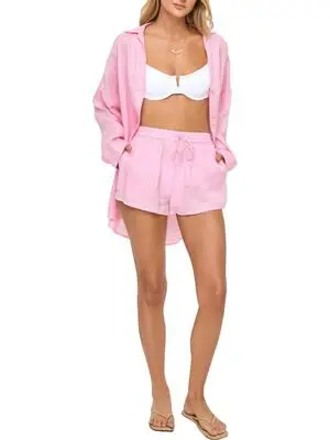 L*Space Rio Linen Drawstring Shorts - Rosewater