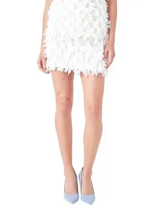English Factory Ribbon Texture Mini Skirt - White
