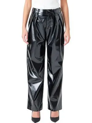 GREY LAB Pleated Faux Patent Leather Trousers - Black