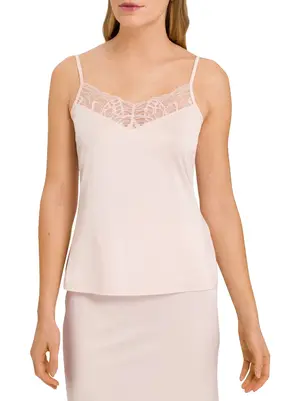 Hanro Elia Lace Trim Satin Camisole Salsa Rose