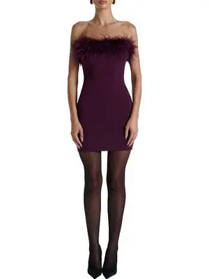 Naked Wardrobe Butter Feather Minidress - Dark Plum