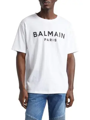Balmain Organic Cotton Logo Graphic T-shirt Gab White/black