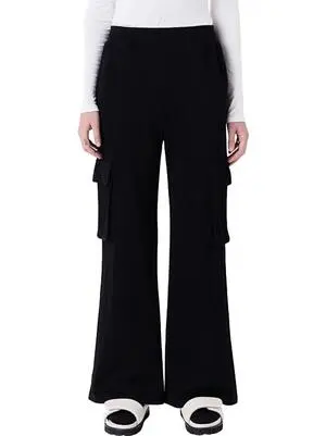 GREY LAB Stretch Cotton Knit Wide Leg Pants - Black