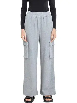 GREY LAB Stretch Cotton Knit Wide Leg Pants - Grey