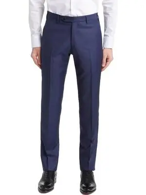 Zanella Parker Classic Wool Sharkskin Trousers - Blue