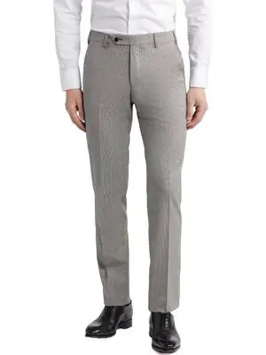 Zanella Parker Classic Wool Sharkskin Trousers - Light Grey