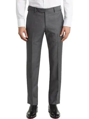 Zanella Parker Classic Wool Sharkskin Trousers - Med Grey
