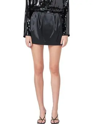 Endless Rose Pleated Satin Miniskirt - Black