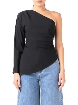 GREY LAB Gathered One-shoulder Top - Black