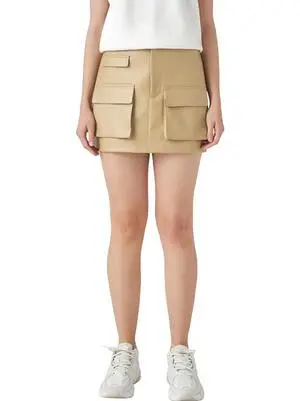 GREY LAB Cargo Faux Leather Mini Skirt - Taupe