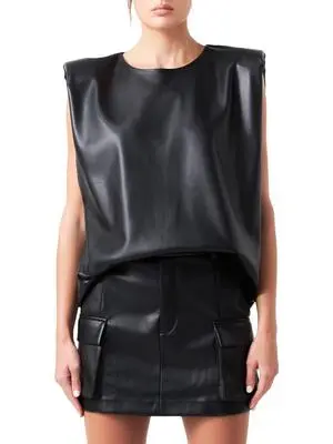GREY LAB Faux Leather Blouson Top - Black