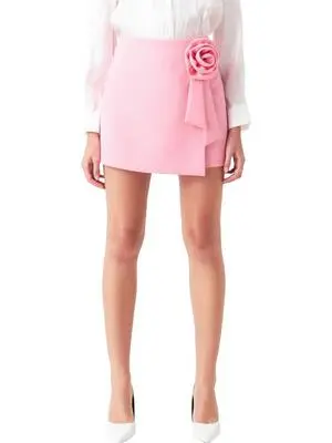 Endless Rose Rosette Faux-wrap Mini Skirt - Pink