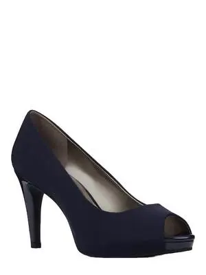 Bandolino Rainaa Peep Toe Pumps - Navy Blue Lycra