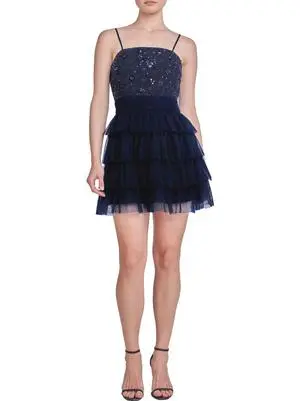 Endless Rose Floral Tiered Tulle Dress - Navy