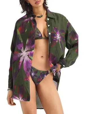 Vitamin A® Playa Oversize Linen Cover-up Shirt - Rtj