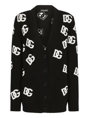 Dolce & Gabbana Cashmere Cardigan With Dg Logo Inlay - Print