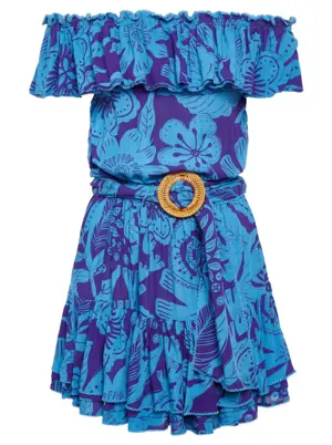 Poupette St Barth Bella Printed Off-shoulder Minidress - Blue