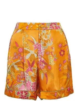 Poupette St Barth Isabelle Floral High-rise Shorts - Orange