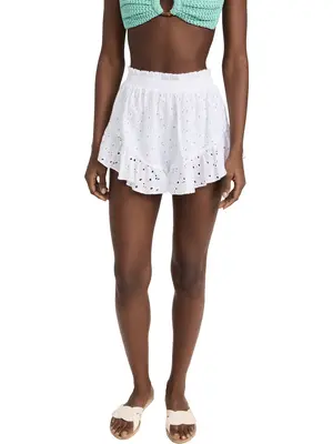 Playa Lucila Ruffle Hem Eyelet Shorts - White