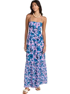 Playa Lucila Playa Lucila Square Neck Floral Maxi Dress Lilac Print