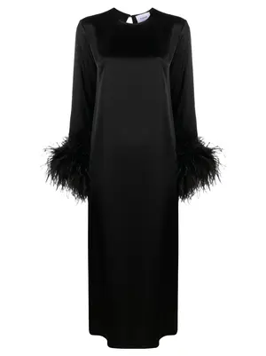 Sleeper Suzi Feather-cuffs Maxi Dress - Black