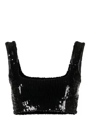 Galvan Sequin Embellished Crop Top - Black