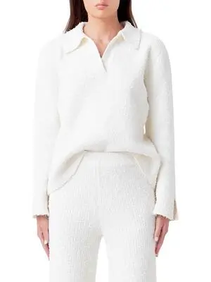 Endless Rose Textured Fuzzy Collared Sweater - Cream