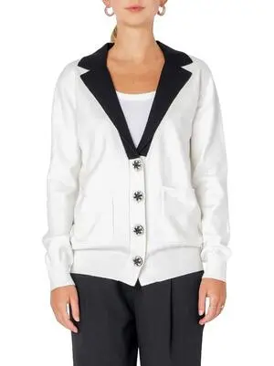 Endless Rose Jewel Button Blazer Cardigan - Ivory/black