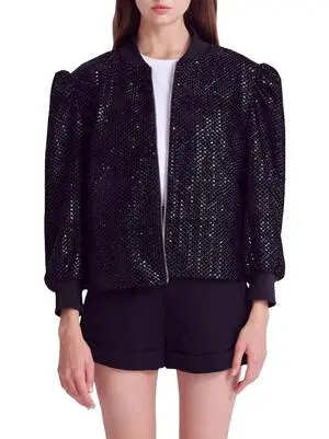 Endless Rose Sequin Velvet Bomber Jacket - Black
