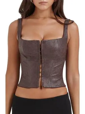House Of Cb Faux Leather Crop Corset Tank - Brown Leather