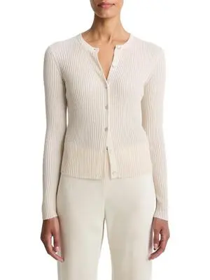 Vince Cashmere And Silk Rib Cardigan - White Sand