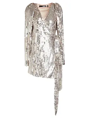 Remain Birger Christensen Sequined Mini Wrap Dress - Silver