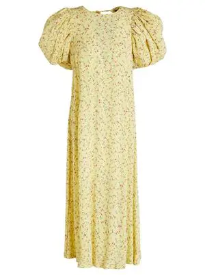 ROTATE BY BIRGER CHRISTENSEN Floral-print Jacquard Midi Dress - Pastel Yellow