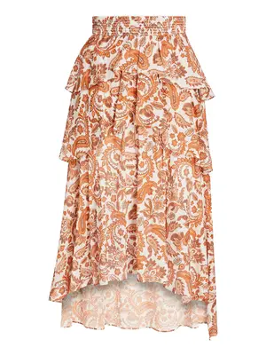 Maje Tiered Paisley-print Midi Skirt - Orange