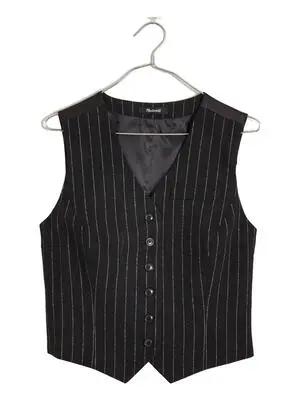Madewell Wool Pinstripe Button-front Vest - Almost Black
