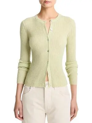 Vince Cashmere And Silk Ribbed Cardigan - Pale Fern
