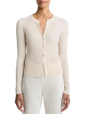 Vince Cashmere And Silk Ribbed Cardigan - White Sand