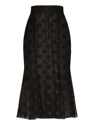 Dolce & Gabbana Dévoré Satin Godet Skirt With Dg Logo - Black